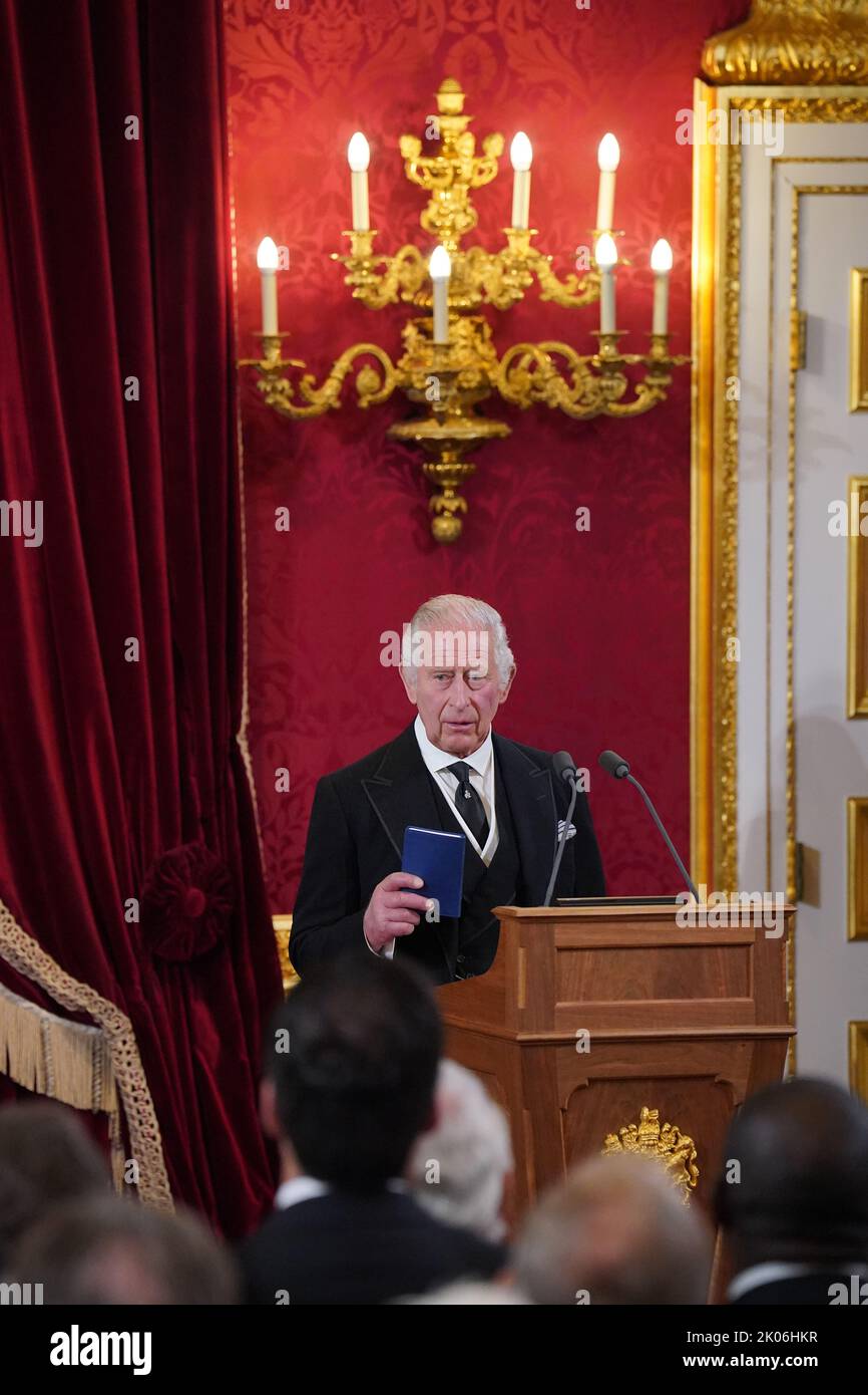 King Charles III makes his declaration during the Accession Council at ...