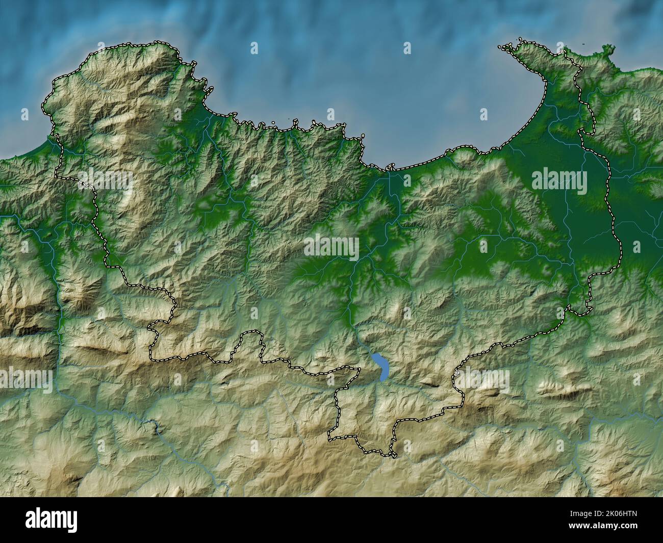 Skikda, province of Algeria. Colored elevation map with lakes and ...