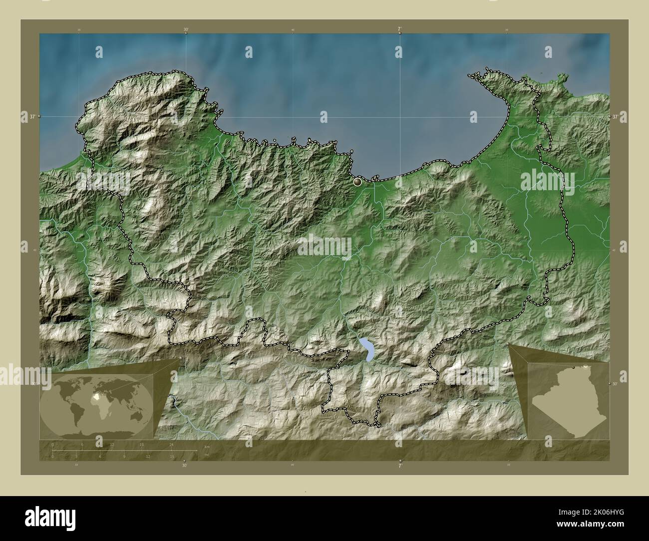Skikda, province of Algeria. Elevation map colored in wiki style with ...