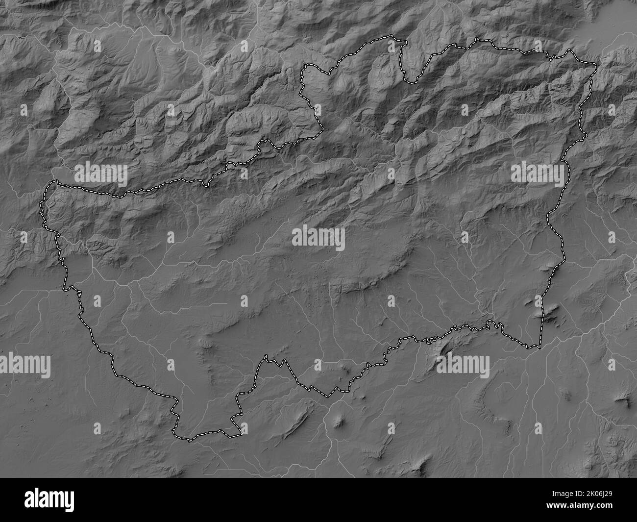 Souk Ahras, province of Algeria. Grayscale elevation map with lakes and ...