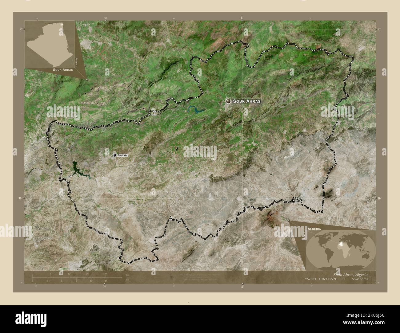 Souk Ahras, province of Algeria. High resolution satellite map ...