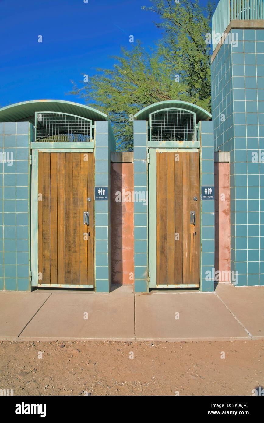 Public restroom for tourists and hikers at Sweetwater Wetlands Tucson ...