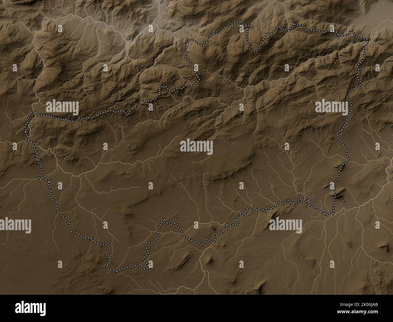 Souk Ahras, province of Algeria. Elevation map colored in sepia tones ...