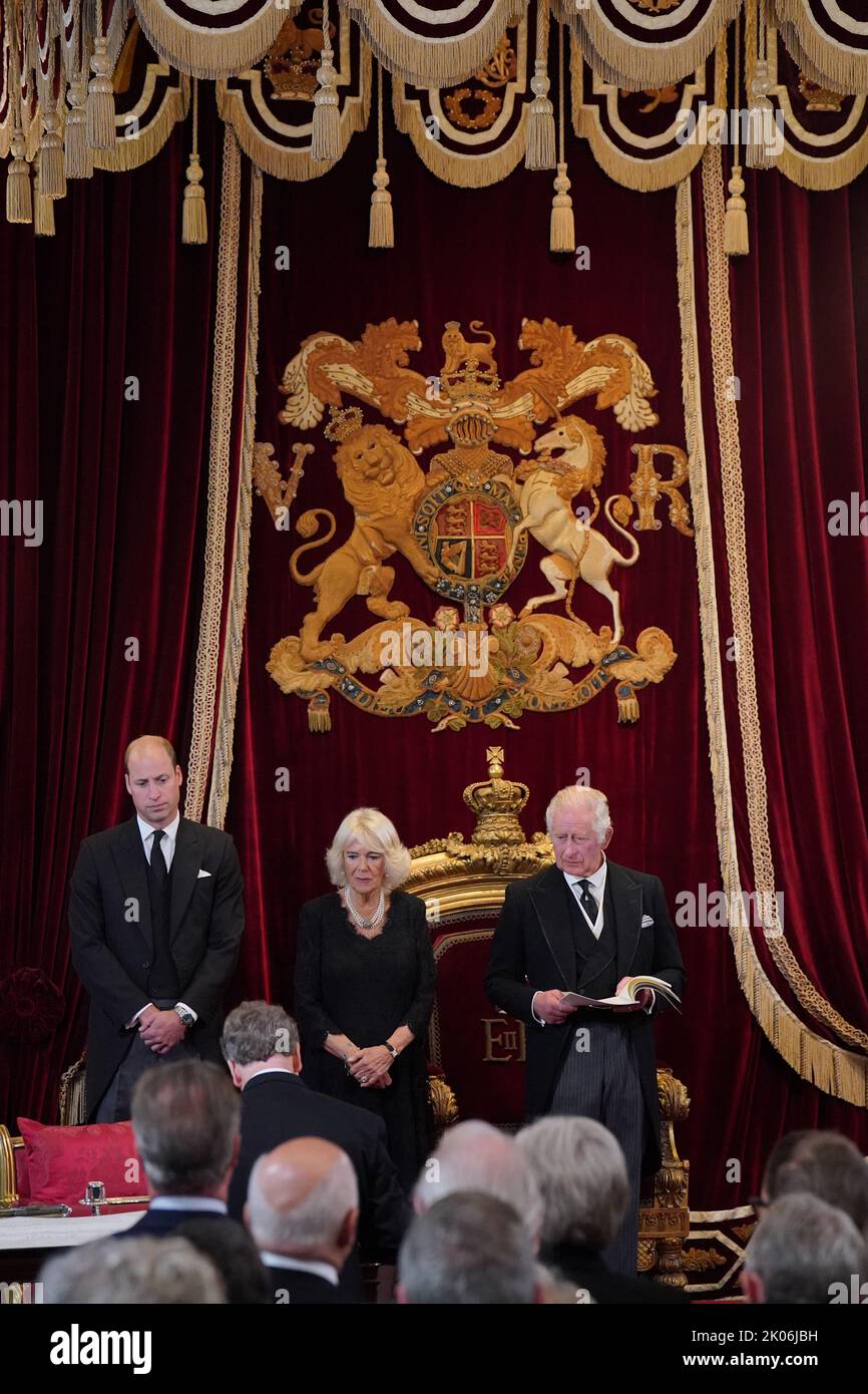King Charles III with the Prince of Wales, the Queen during the ...