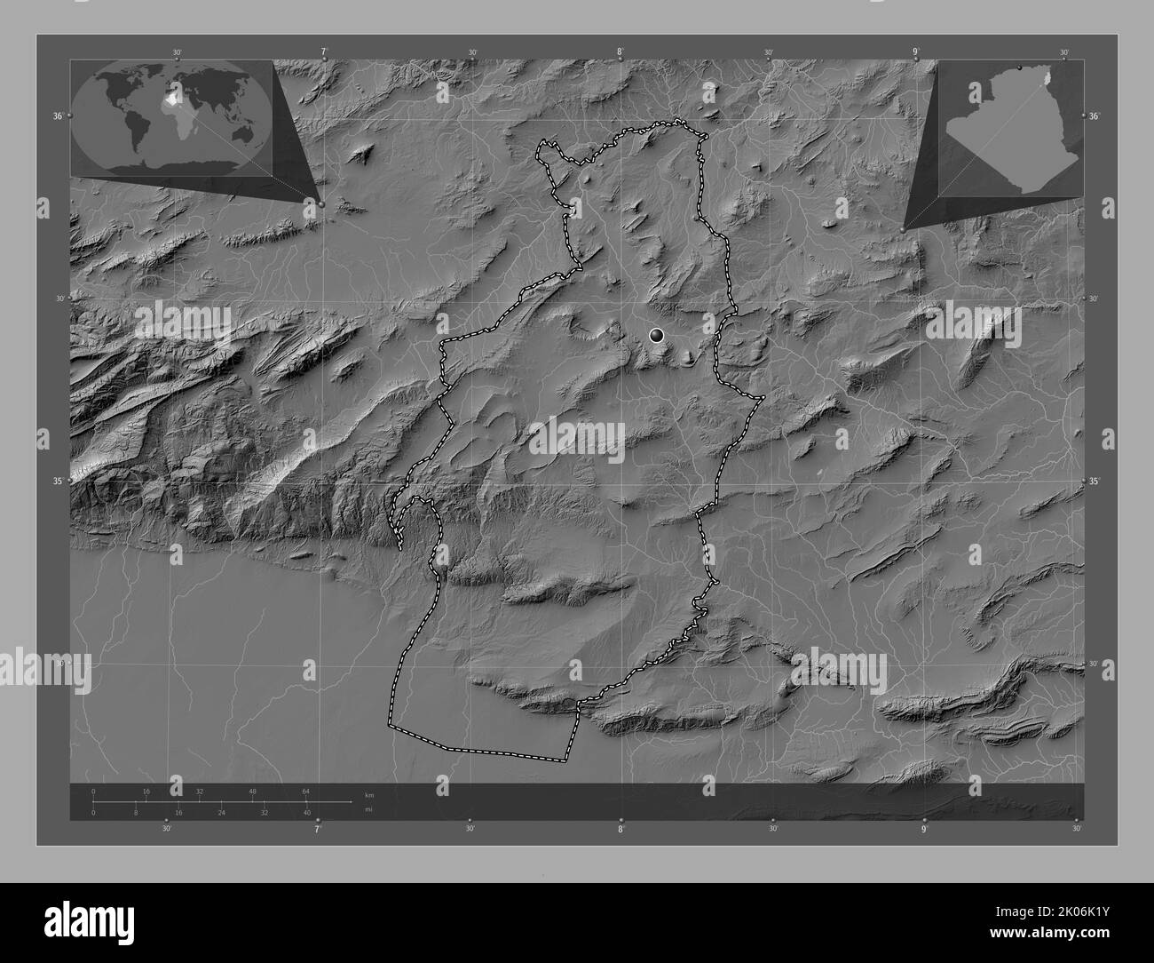 Tebessa, province of Algeria. Bilevel elevation map with lakes and ...