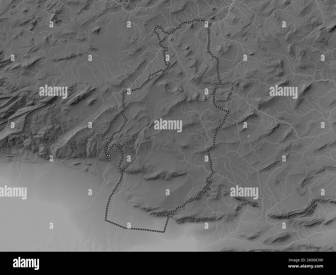 Tebessa, province of Algeria. Grayscale elevation map with lakes and ...
