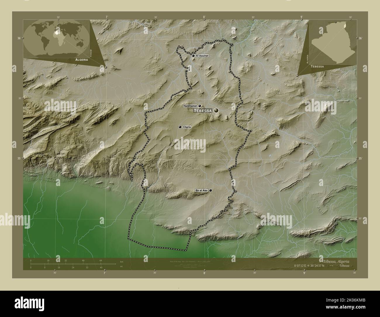 Tebessa, province of Algeria. Elevation map colored in wiki style with ...
