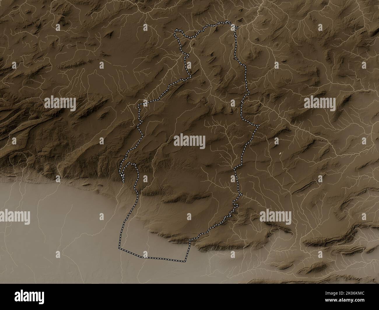 Tebessa, province of Algeria. Elevation map colored in sepia tones with ...