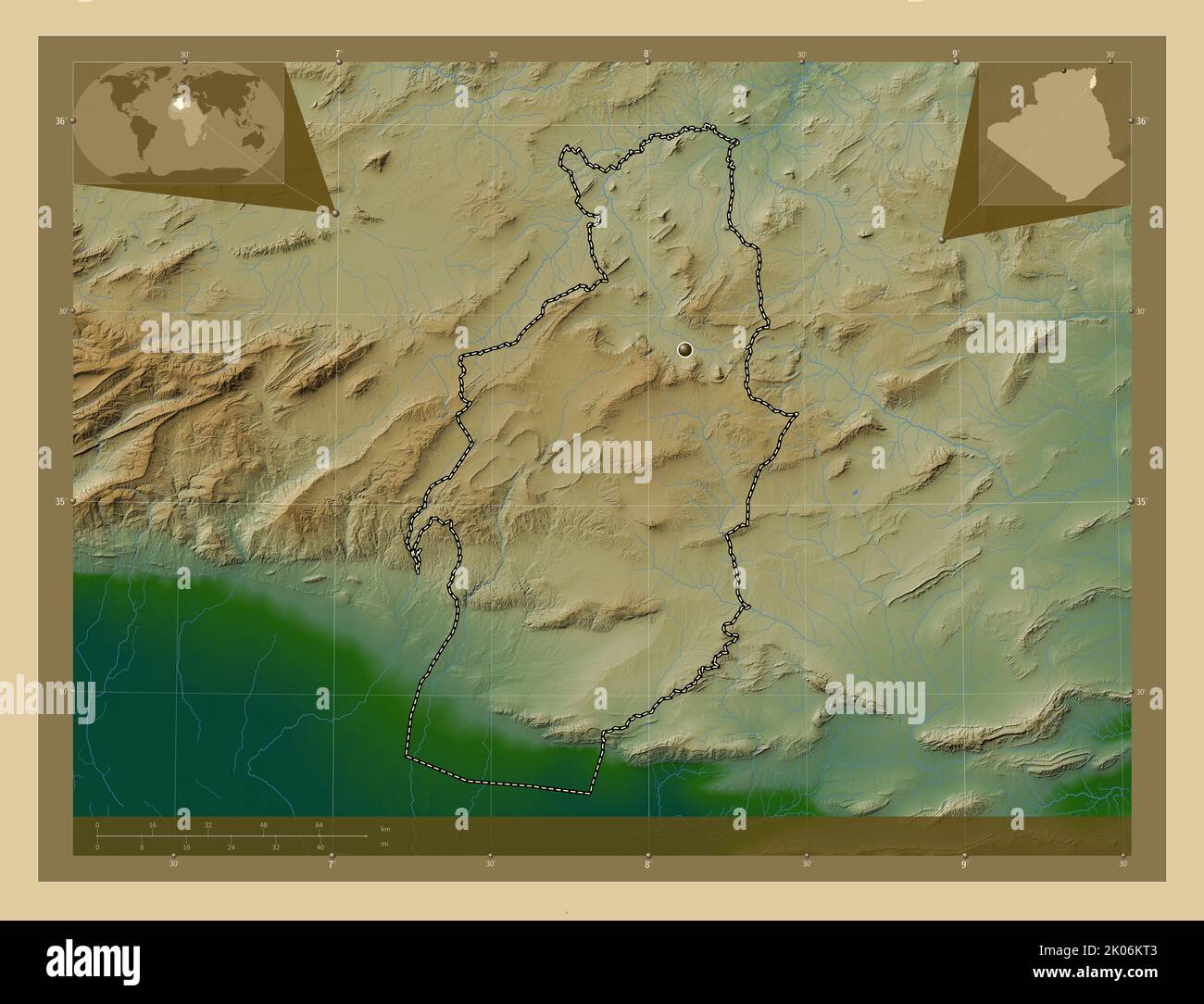 Tebessa, province of Algeria. Colored elevation map with lakes and ...
