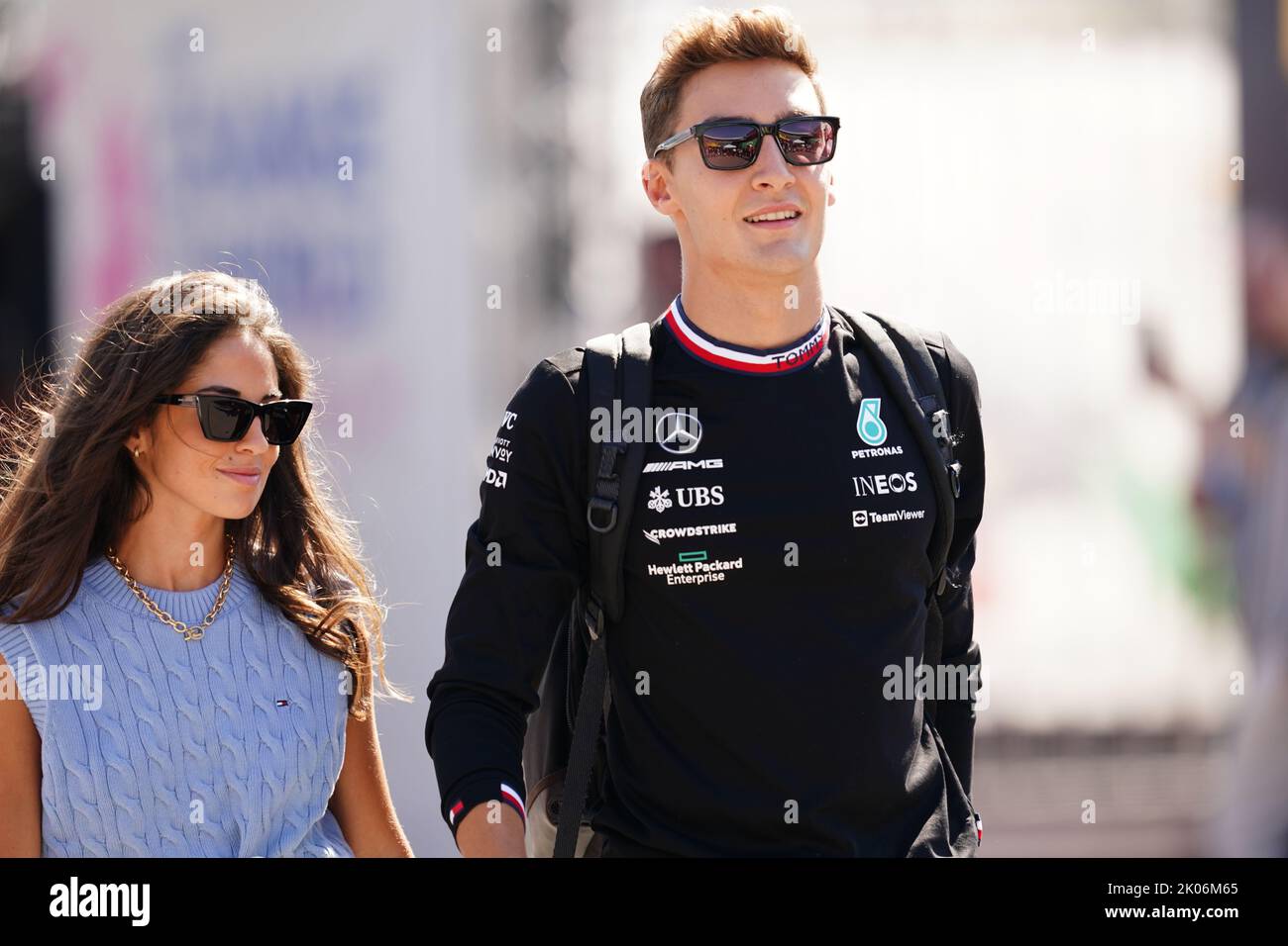 Mercedes' George Russell and girlfriend Carmen Montero Mundt arrive for ...