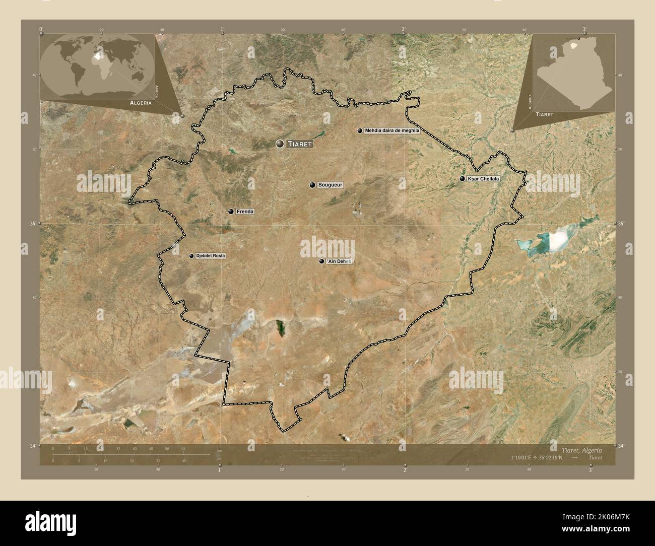 Tiaret, province of Algeria. High resolution satellite map. Locations ...