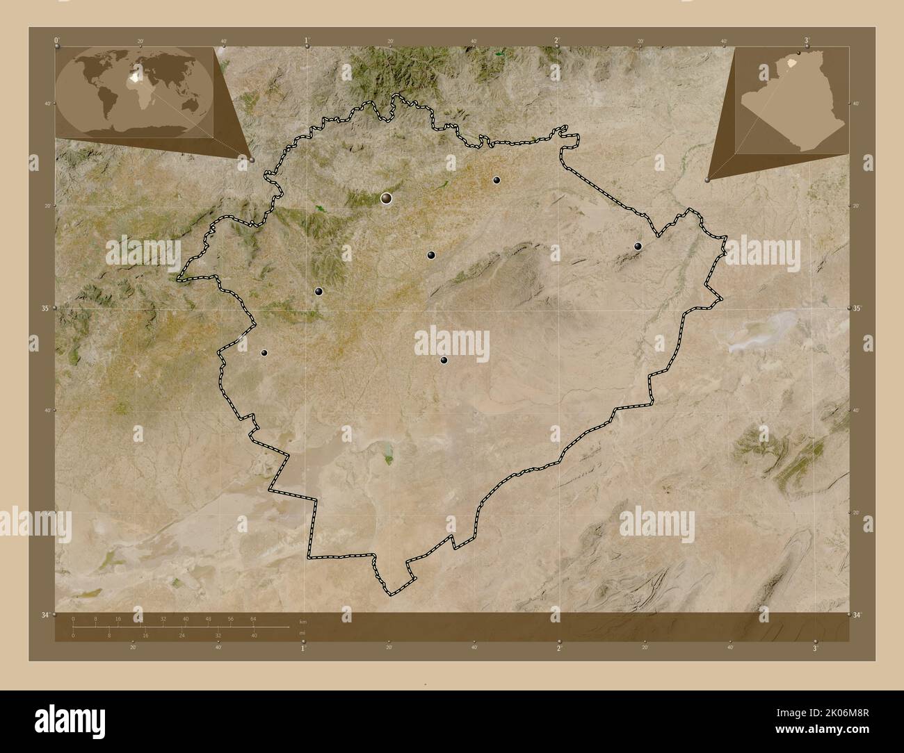Tiaret, province of Algeria. Low resolution satellite map. Locations of ...