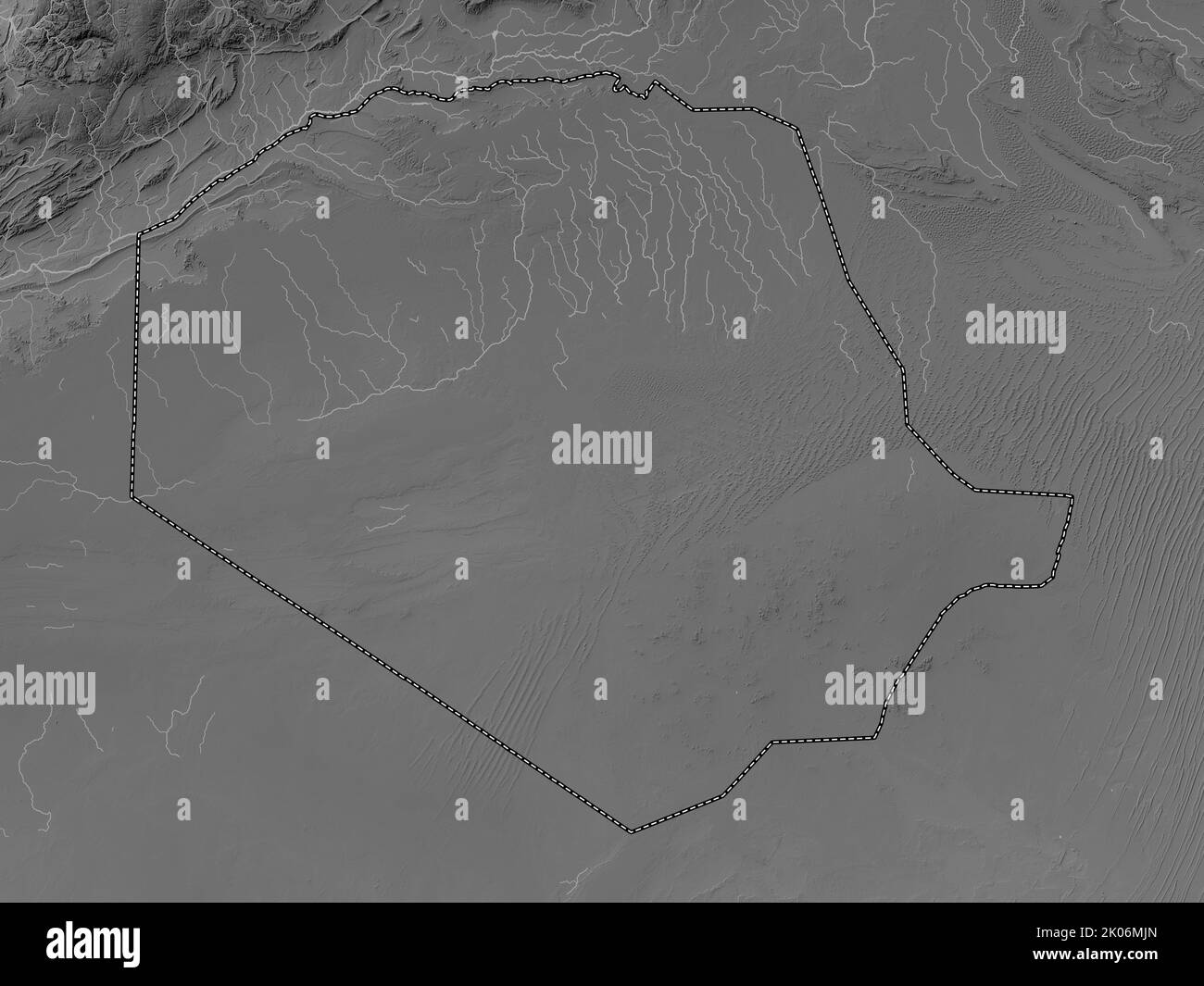 Tindouf, province of Algeria. Grayscale elevation map with lakes and ...