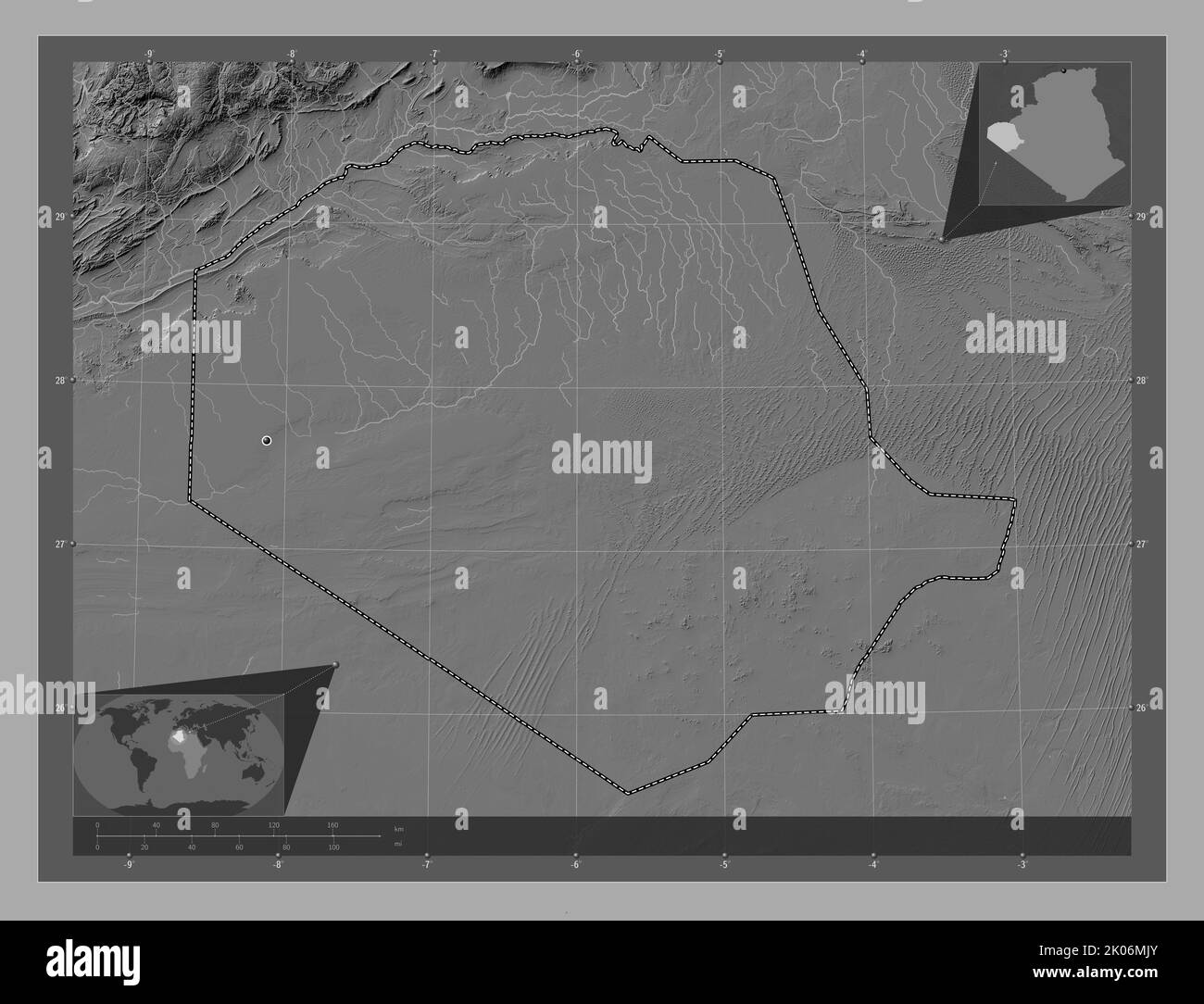 Tindouf, province of Algeria. Bilevel elevation map with lakes and ...