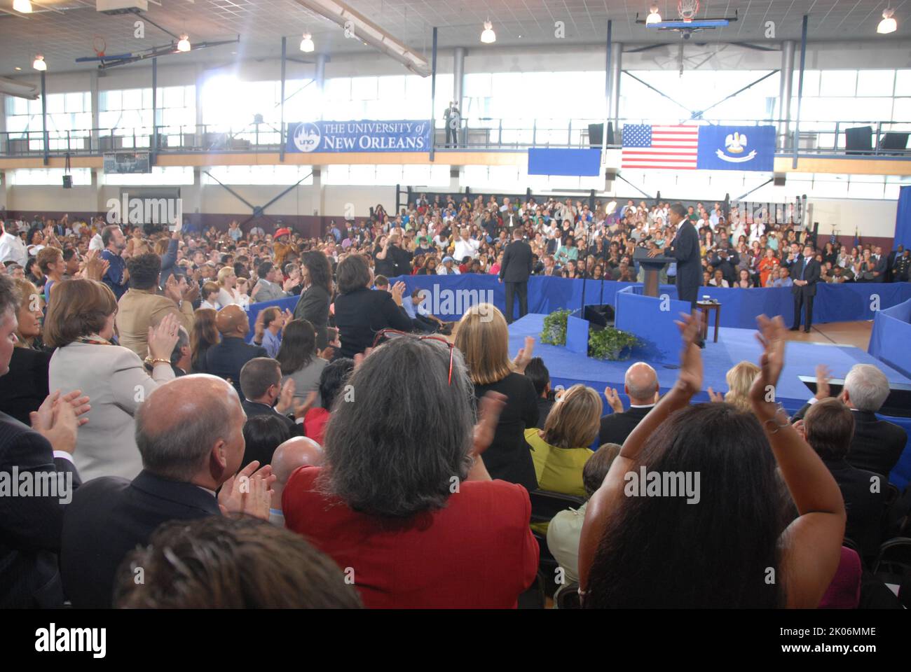 President Barack Obama delivering address, greeting crowd in New ...