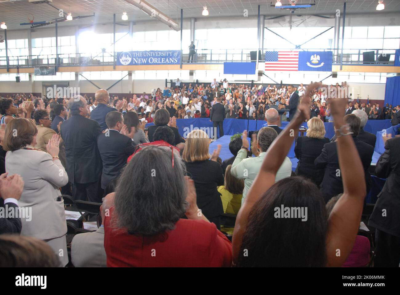President Barack Obama delivering address, greeting crowd in New ...