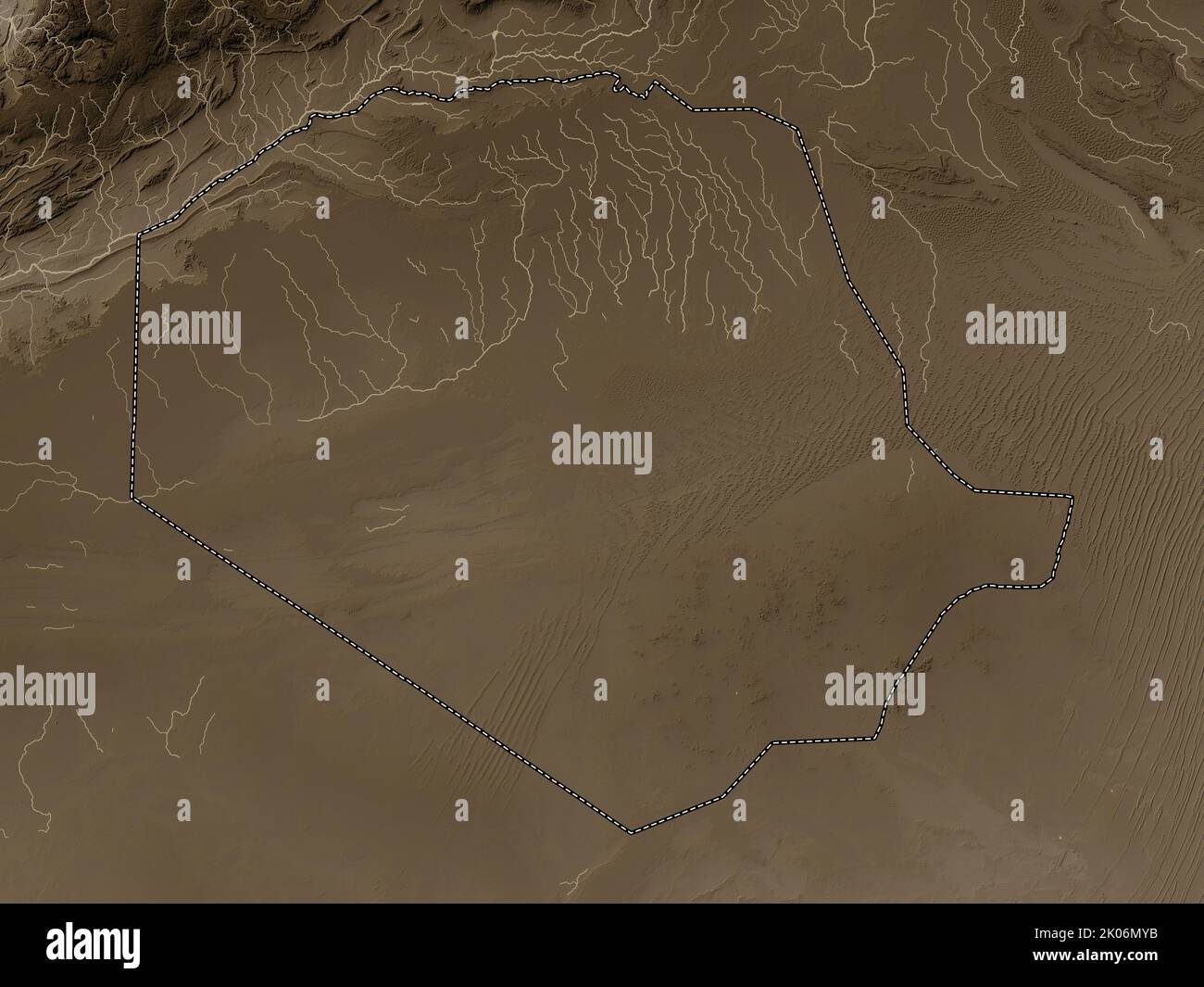 Tindouf, province of Algeria. Elevation map colored in sepia tones with ...