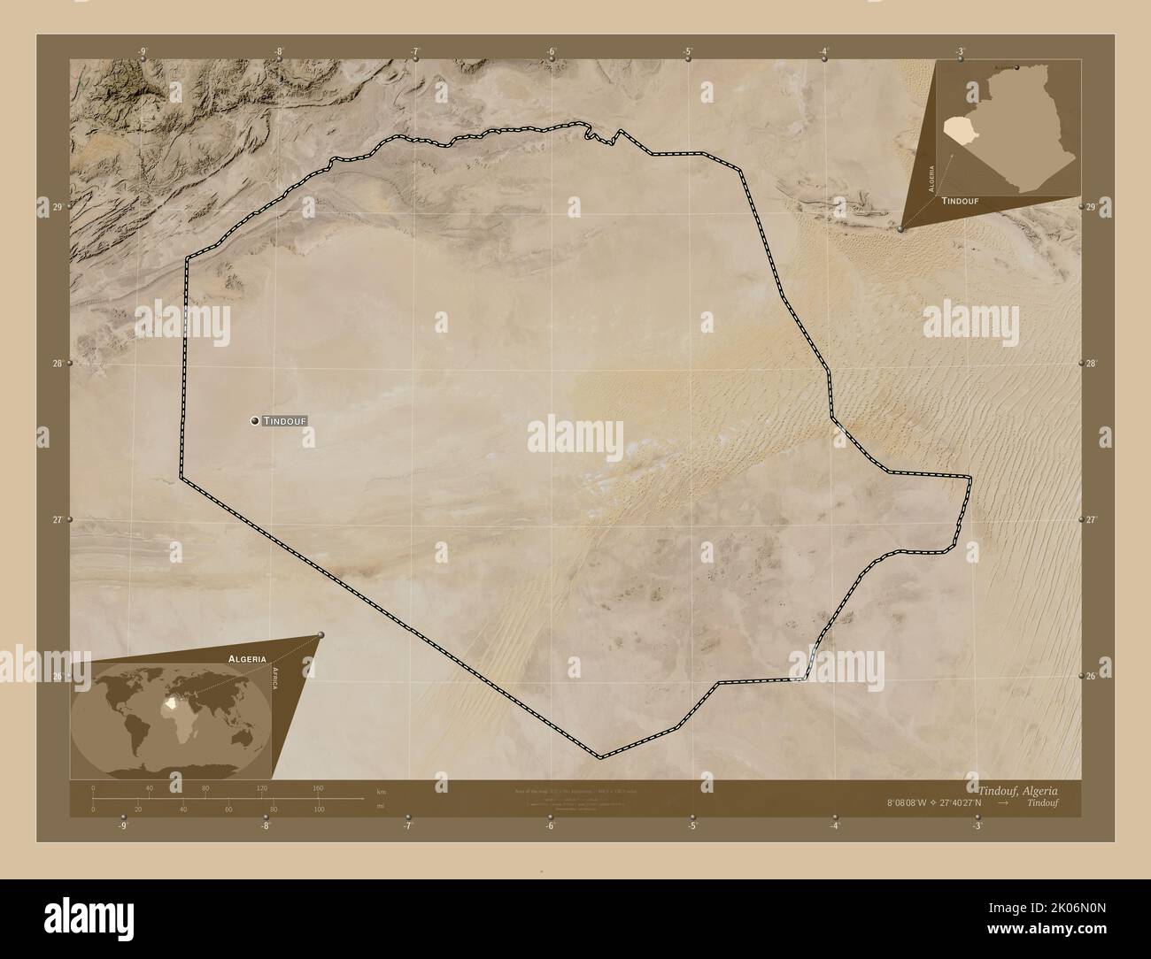 Tindouf, province of Algeria. Low resolution satellite map. Locations ...