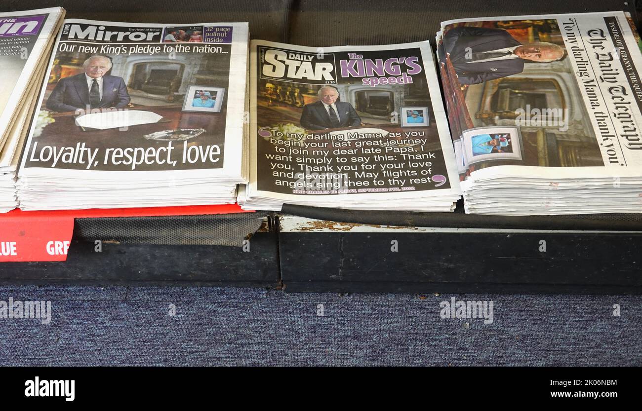 Newspaper front pages are dominated by new King, Charles 3 after death ...