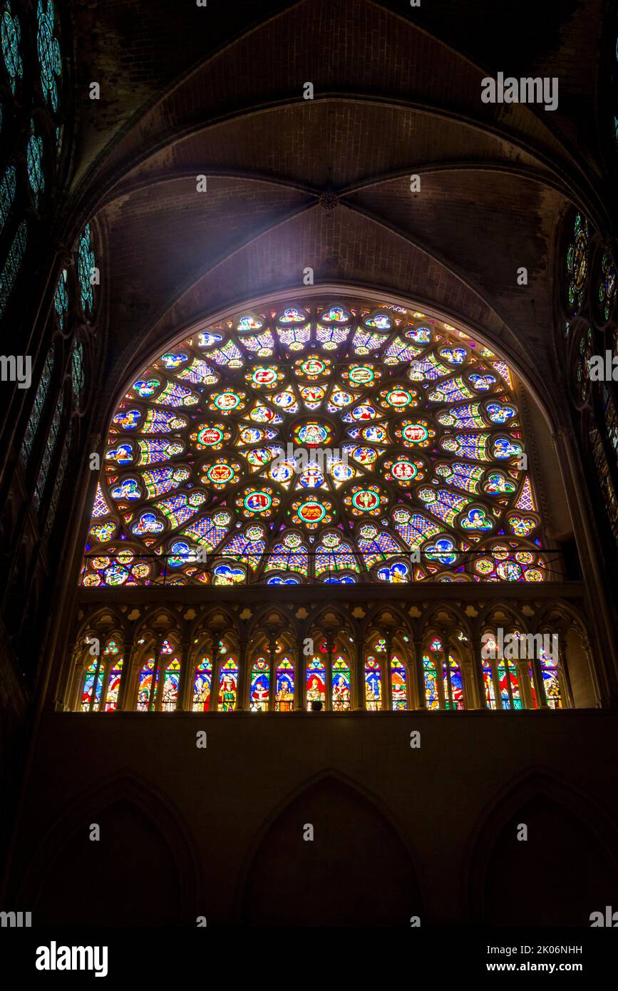 Rayonnant rose window in the Basilica of Saint-Denis, a cathedral of ...