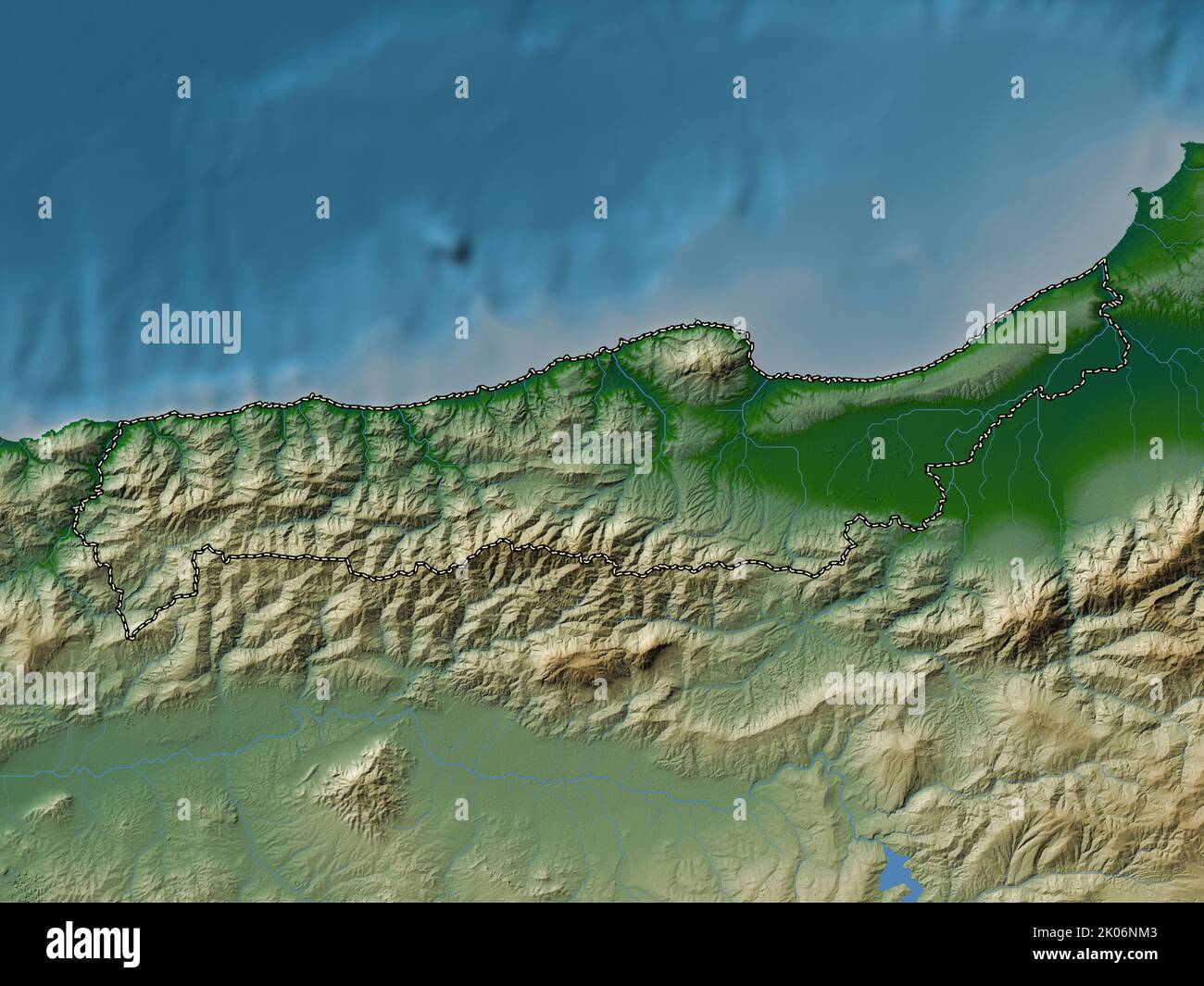 Tipaza, province of Algeria. Colored elevation map with lakes and ...