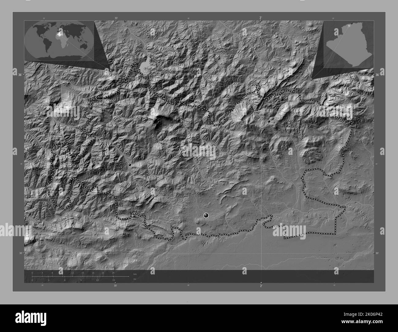 Tissemsilt, province of Algeria. Bilevel elevation map with lakes and ...