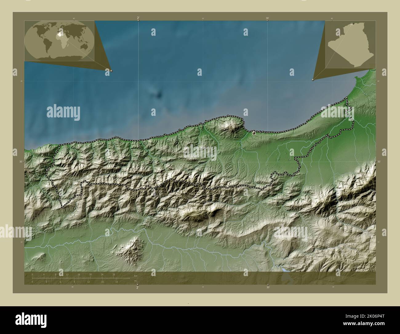 Tipaza, province of Algeria. Elevation map colored in wiki style with ...