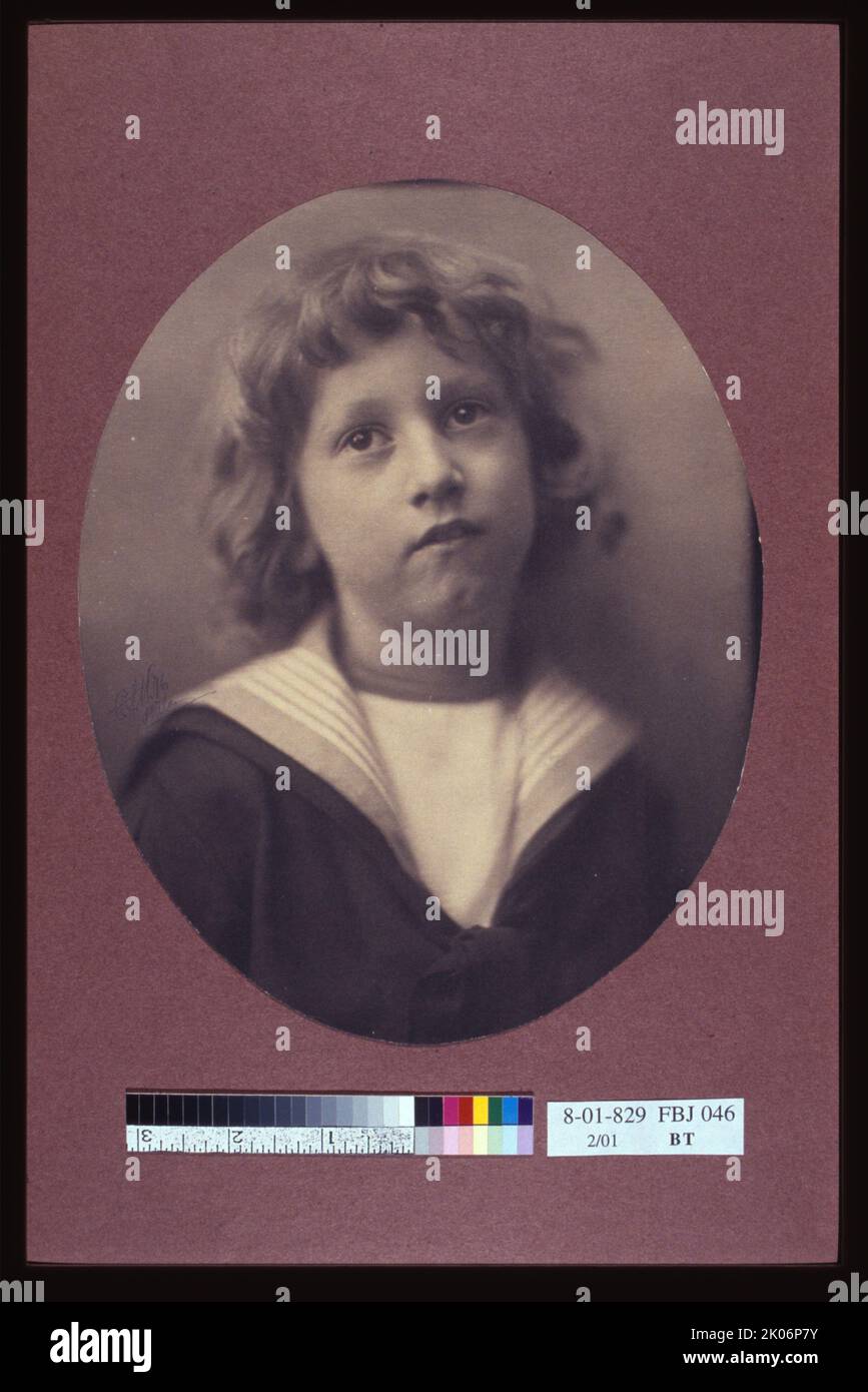 Boy wearing a middy blouse, facing front, head-and-shoulders portrait ...