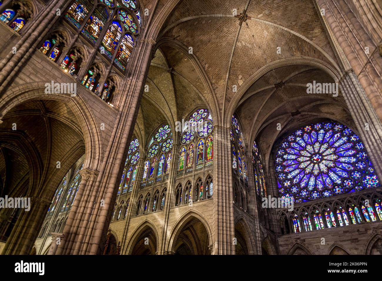 Rayonnant rose window in the Basilica of Saint-Denis, a cathedral of ...