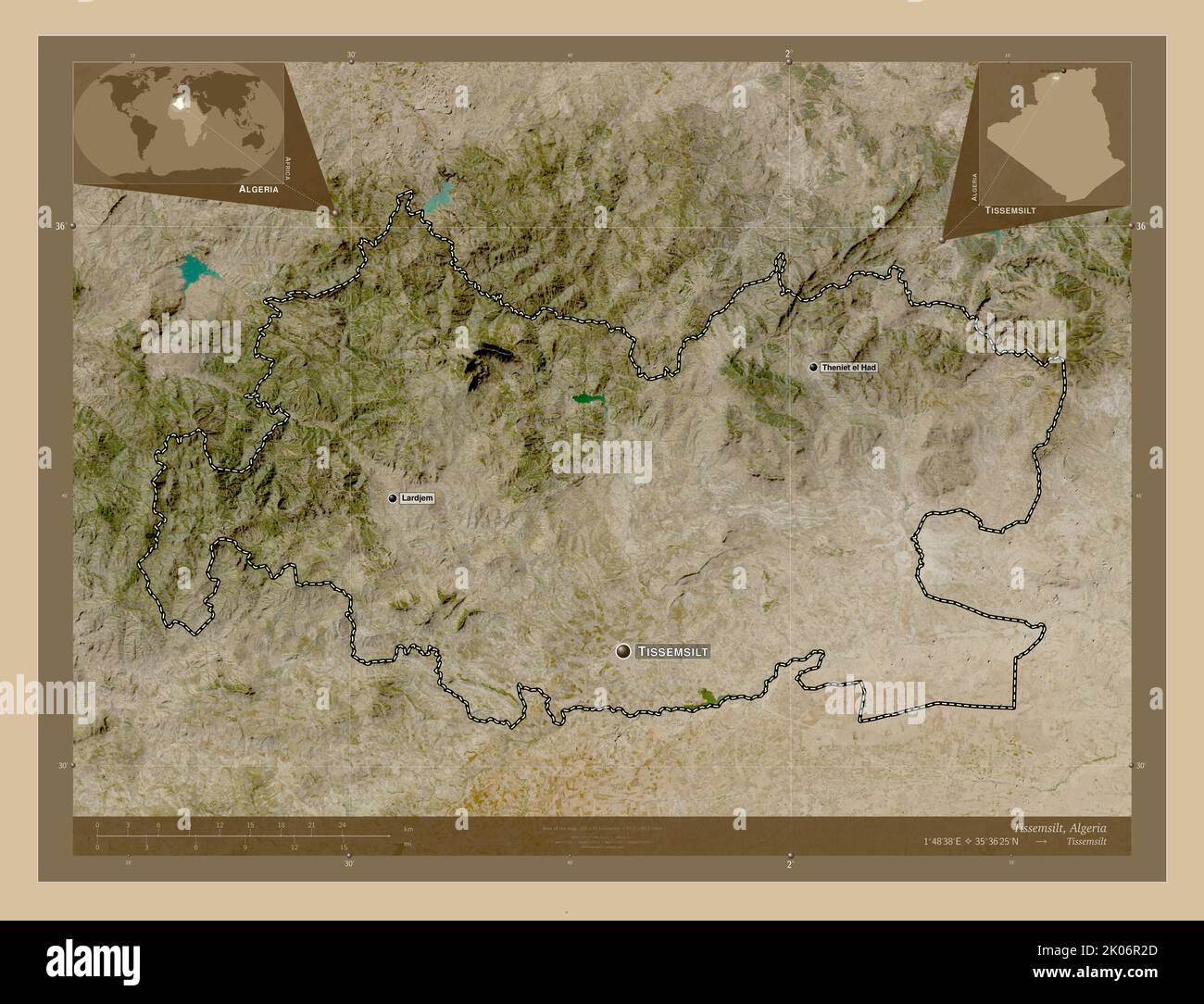 Tissemsilt, province of Algeria. Low resolution satellite map ...