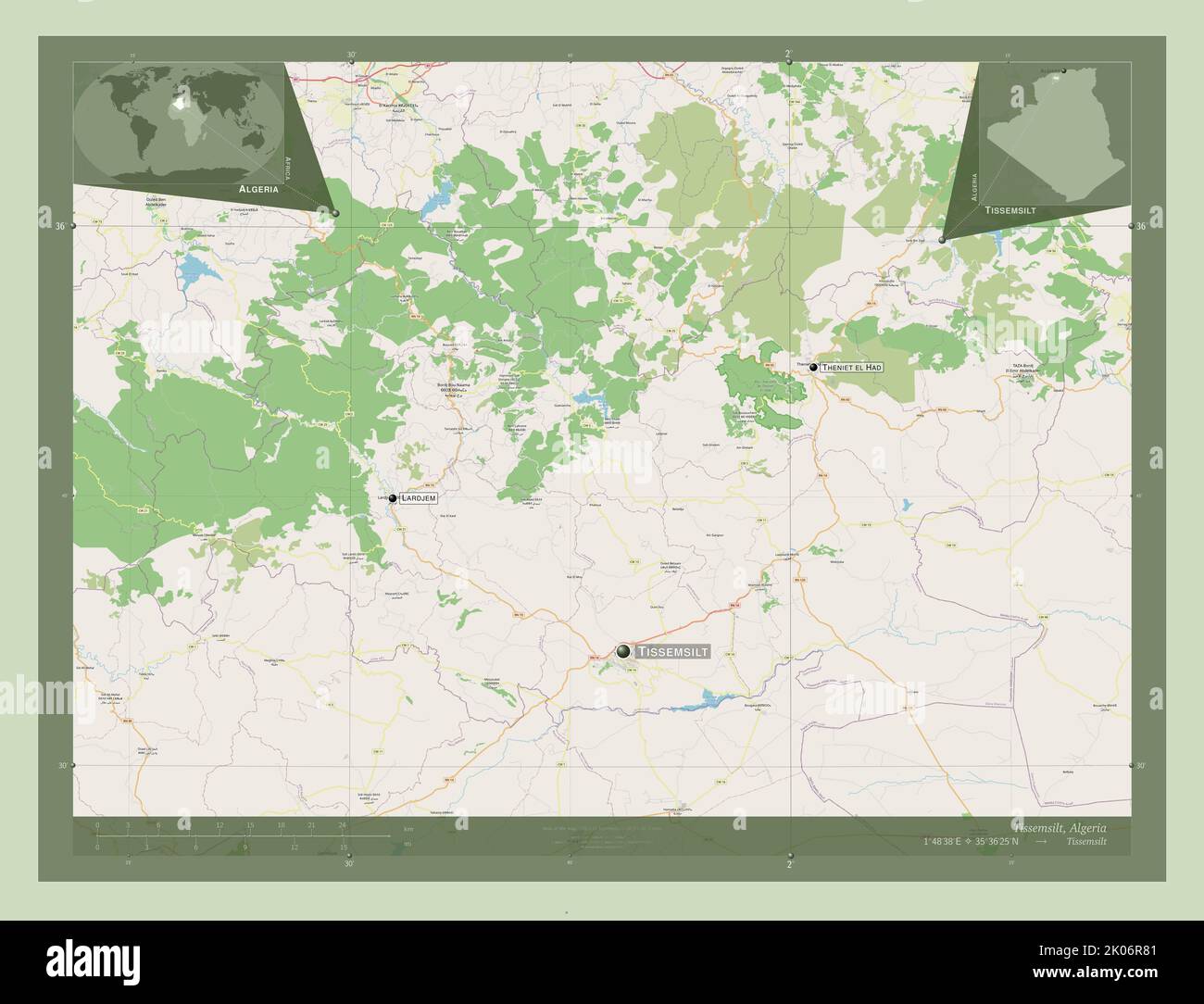 Tissemsilt, province of Algeria. Open Street Map. Locations and names ...
