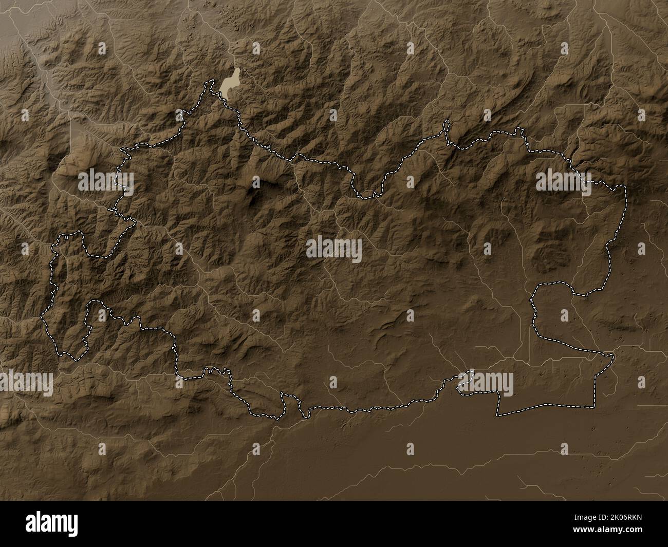 Tissemsilt, province of Algeria. Elevation map colored in sepia tones ...
