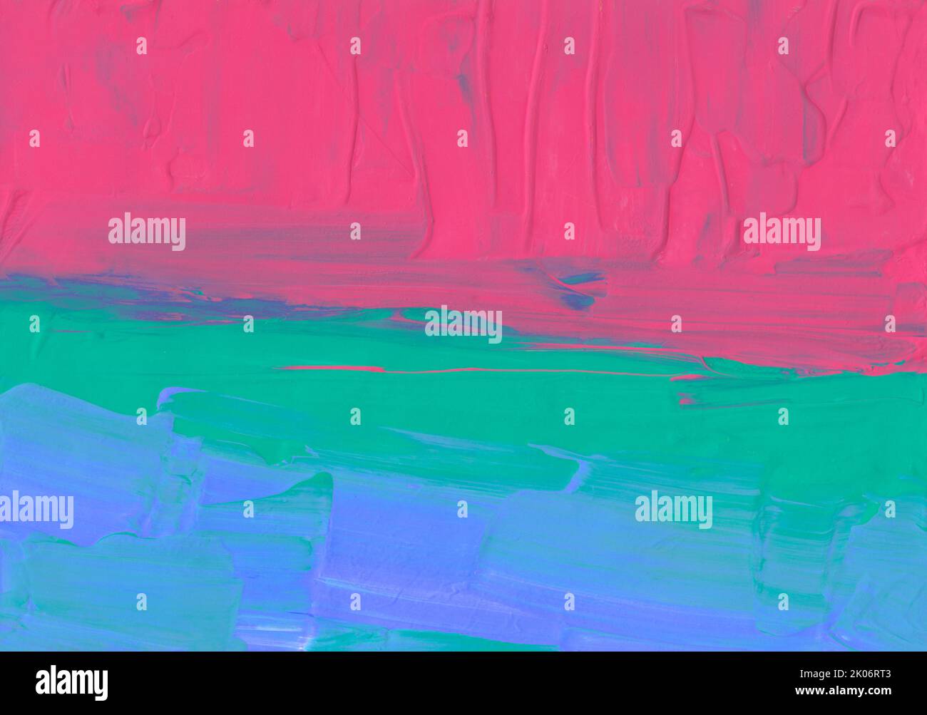 Bright red, green, blue background. Abstract landscape. Textured brush ...