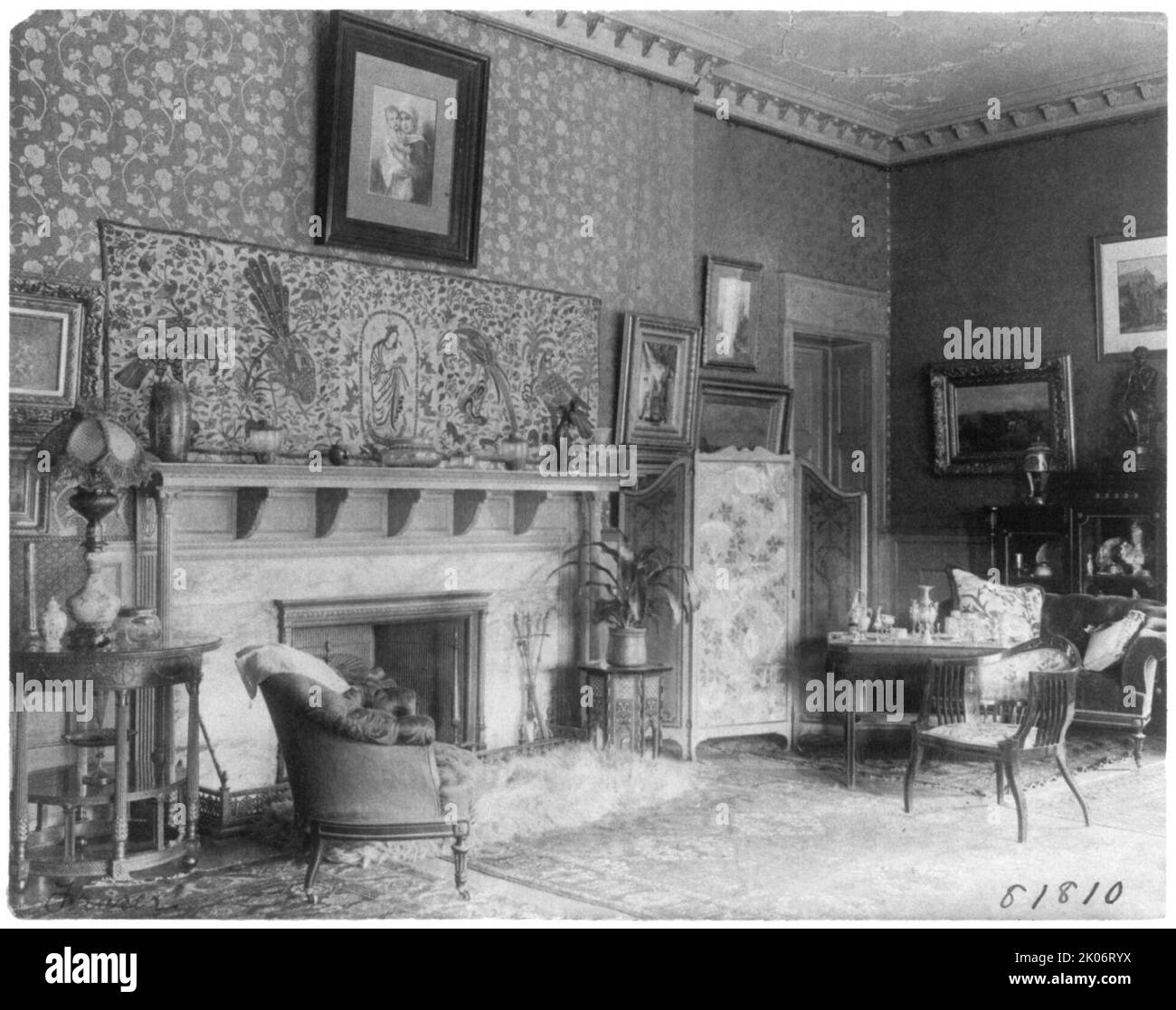 Fraser House, Washington, D.C., 1900?. Room with fireplace Stock Photo ...