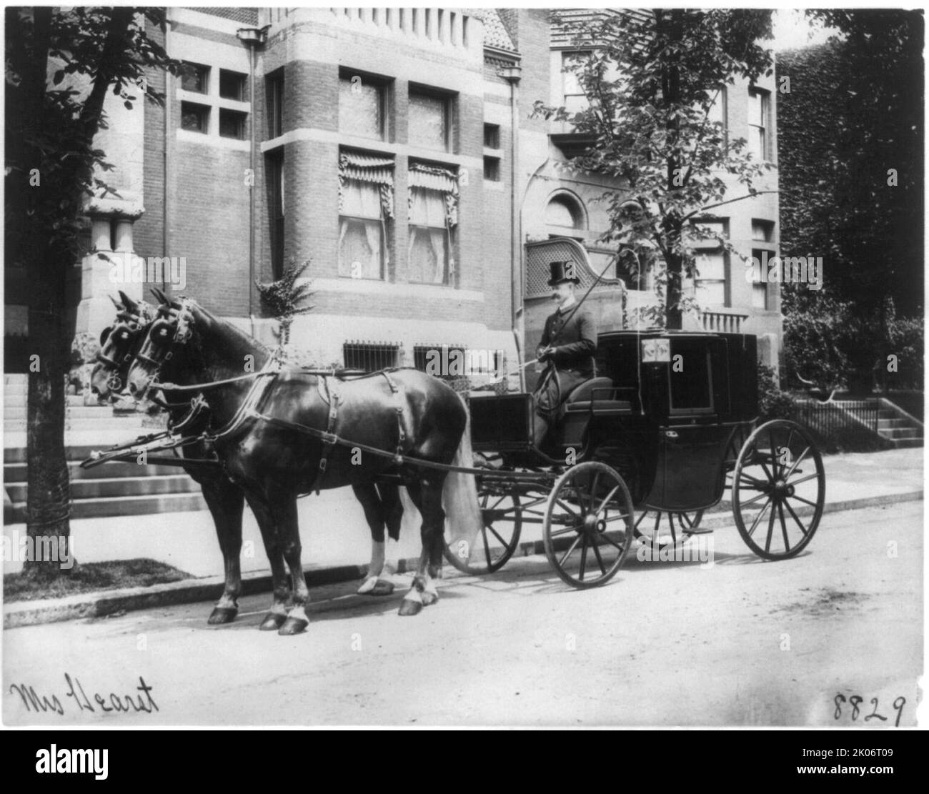 Hearst home, 1400 N.H. Ave., NW, Washington, D.C., 1900?. Man seated in horse-drawn carriage, in ...