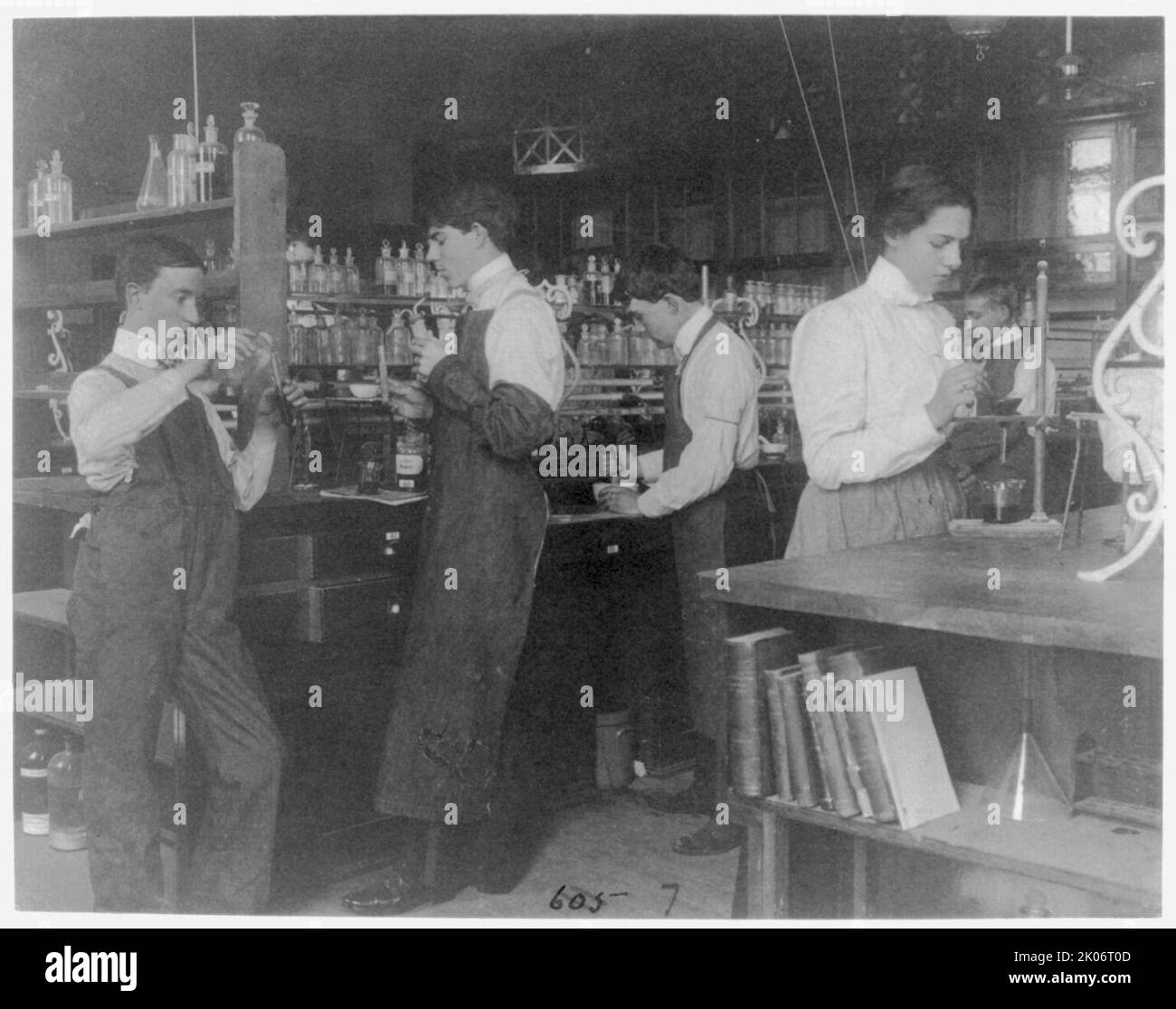 Students in a chemistry class conducting an experiment, Western High ...
