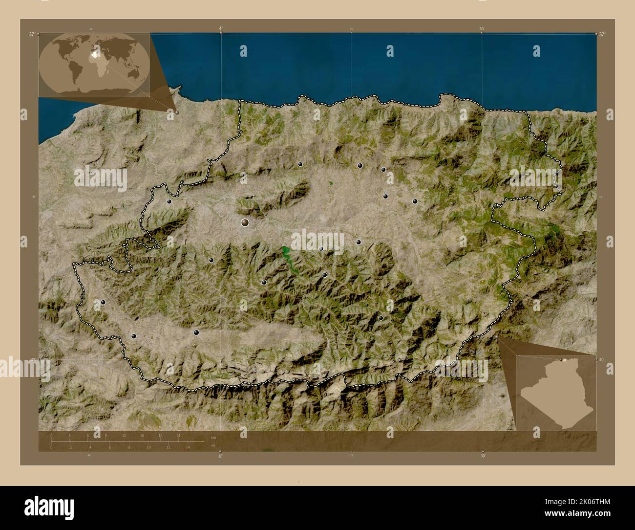 Tizi Ouzou, province of Algeria. Low resolution satellite map ...