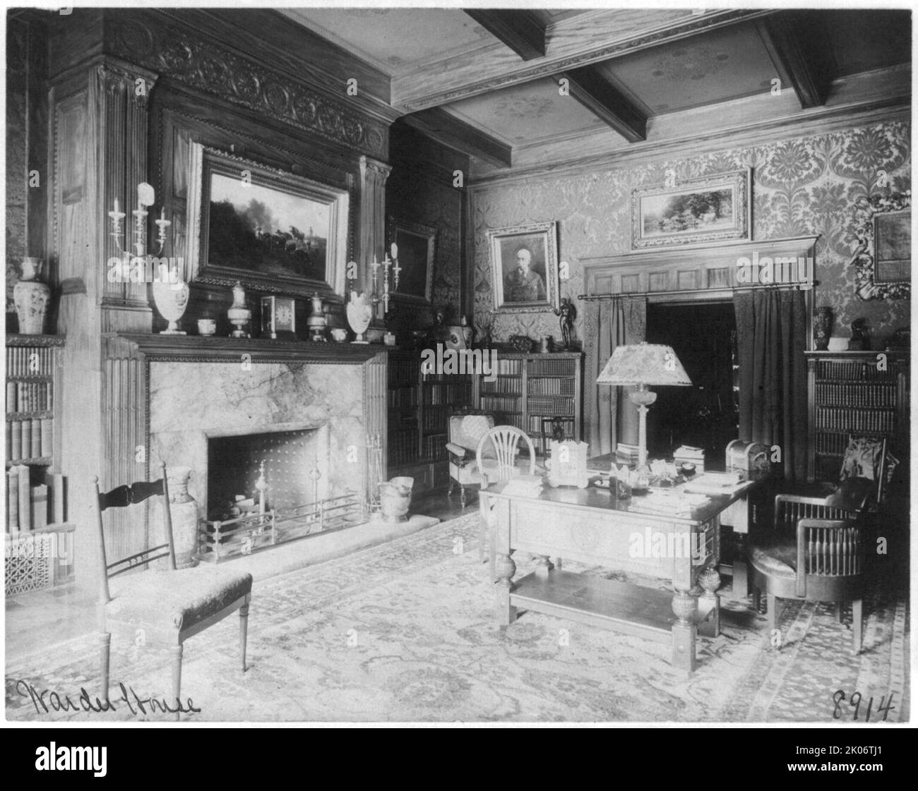 Warder House, Washington, D.C., 1900?. Library, interior, Benjamin H ...
