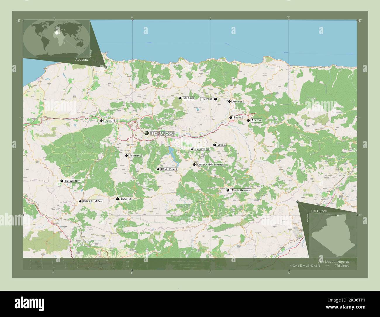 Tizi Ouzou, province of Algeria. Open Street Map. Locations and names ...