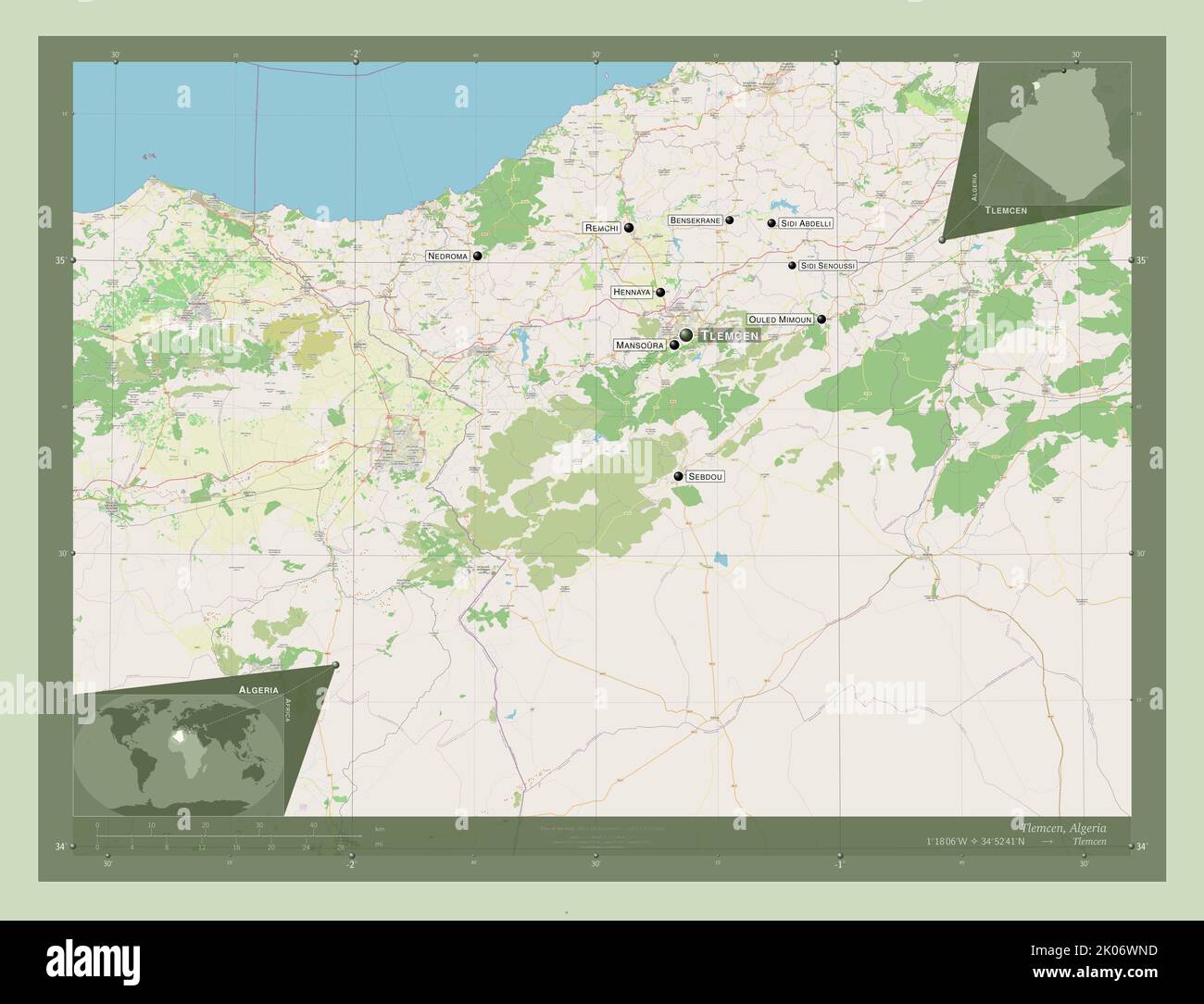 Tlemcen, province of Algeria. Open Street Map. Locations and names of ...