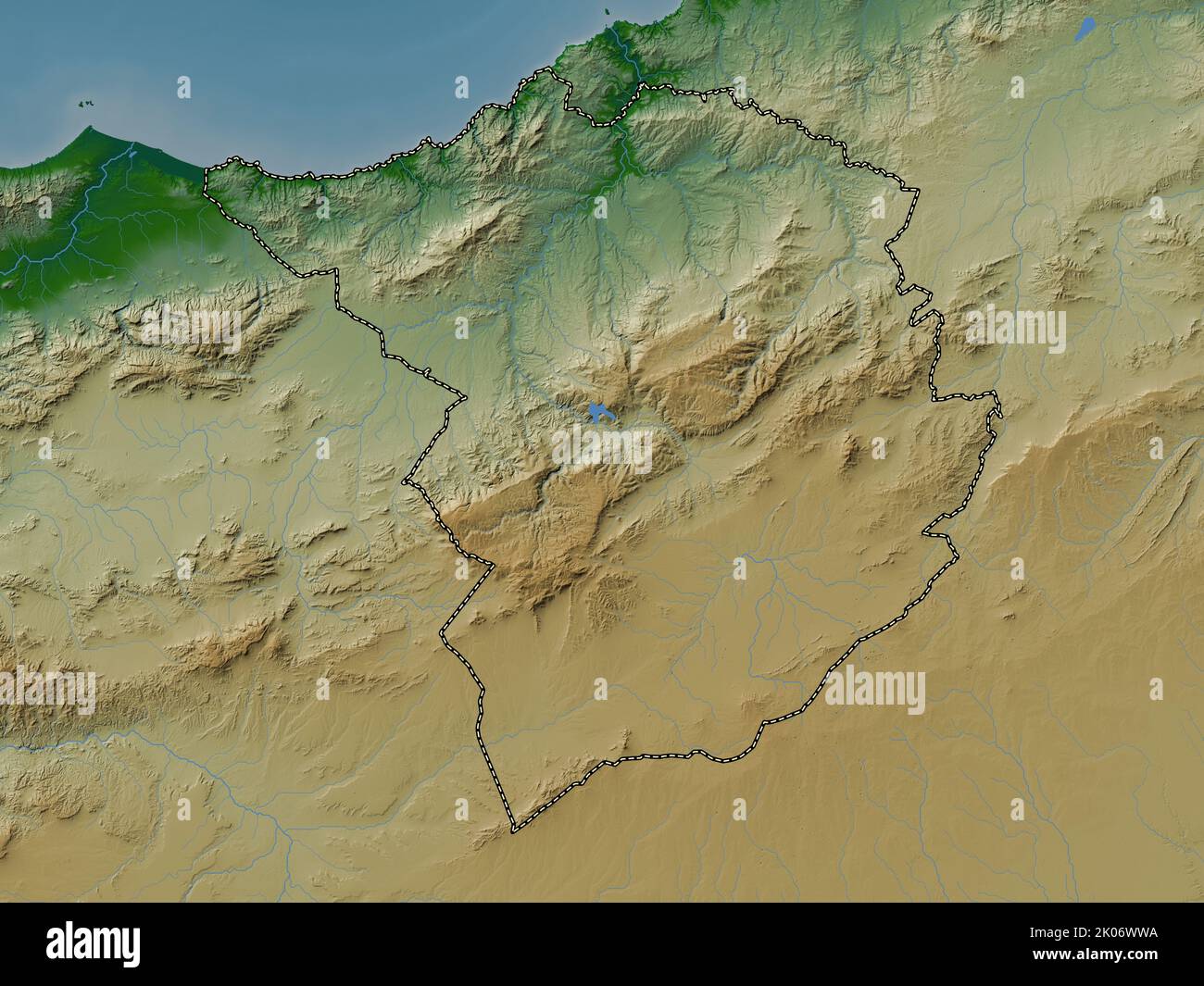 Tlemcen, province of Algeria. Colored elevation map with lakes and rivers Stock Photo - Alamy