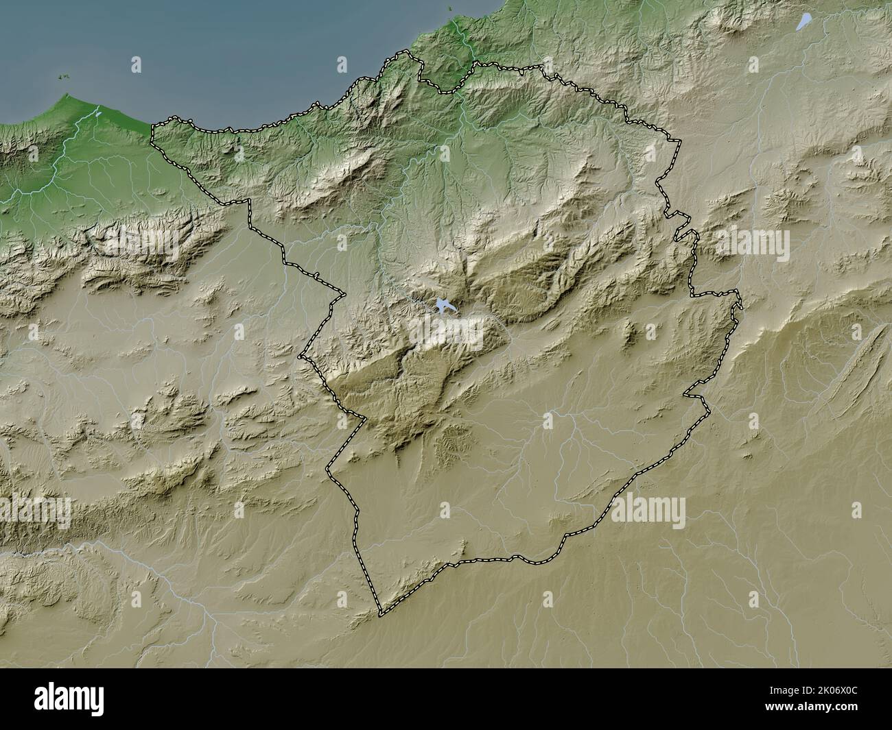 Tlemcen, province of Algeria. Elevation map colored in wiki style with ...