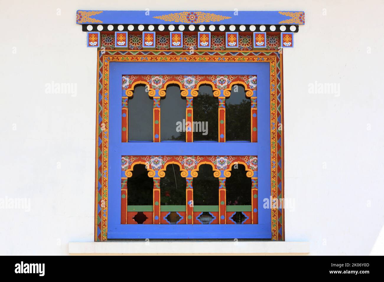 Wall decoration on a window. Dashang Kagyu Ling congregation. Temple of ...