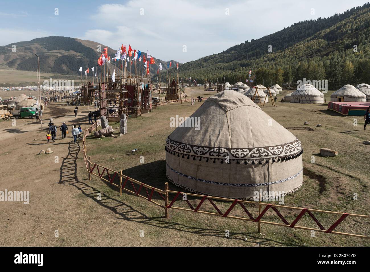 Kyrchin nomadic village in the Kyrgyz mountains during the World Nomad ...