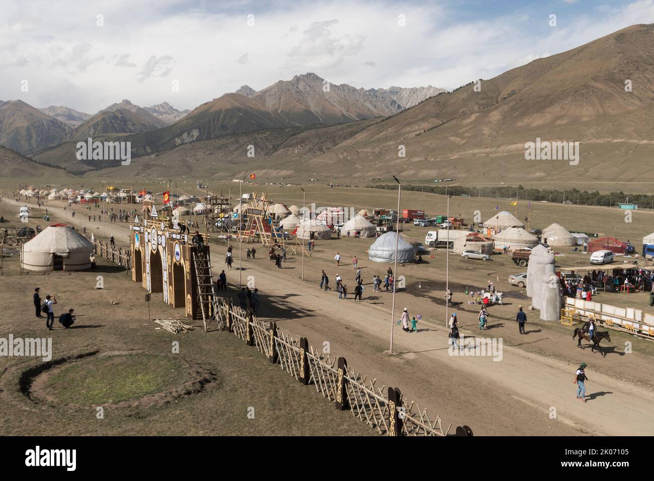 Kyrchin nomadic village in the Kyrgyz mountains during the World Nomad ...