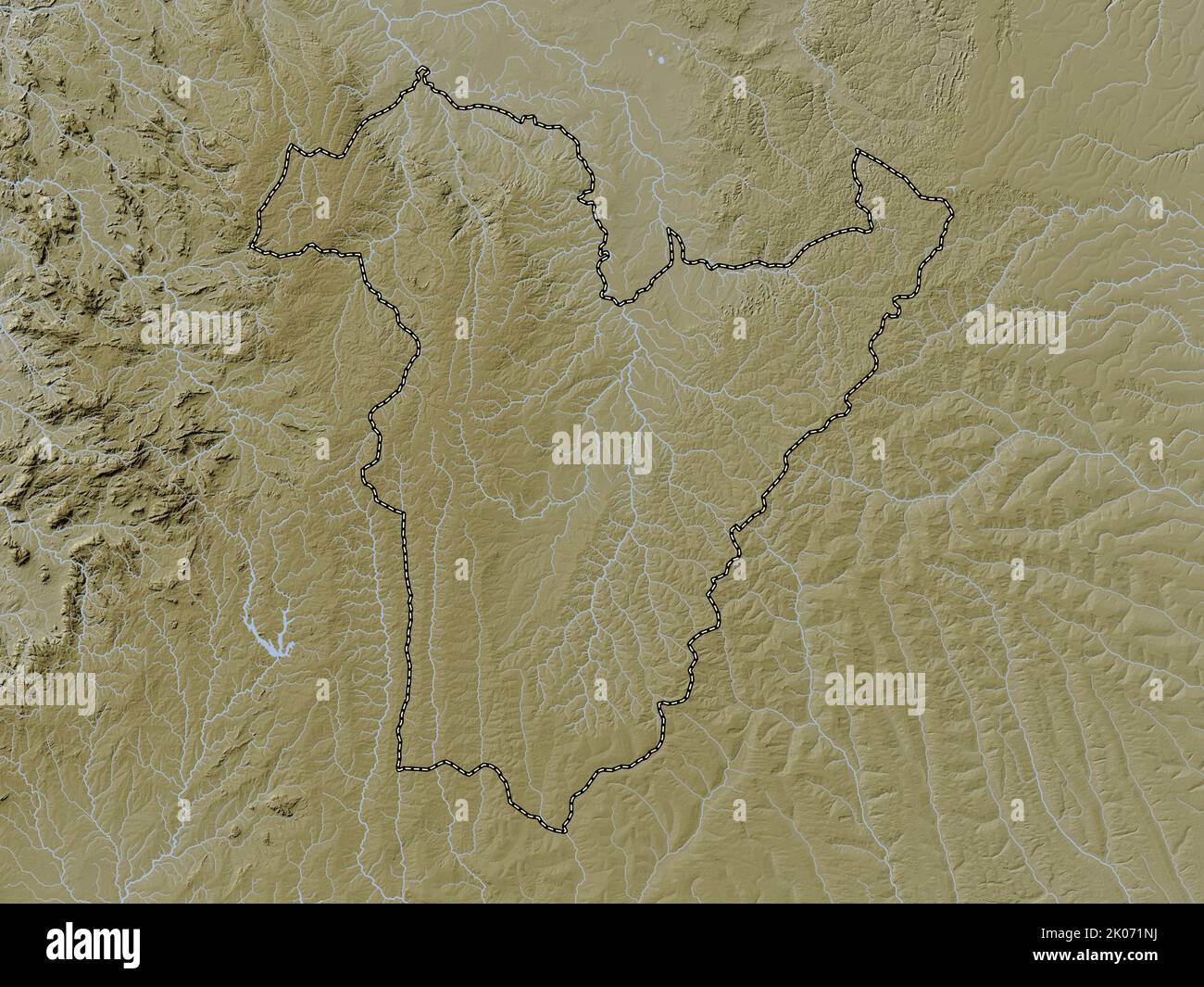 Bie, province of Angola. Elevation map colored in wiki style with lakes and rivers Stock Photo ...