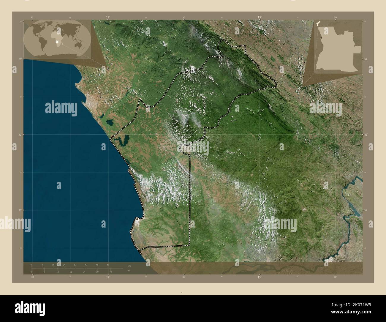 Cabinda, province of Angola. High resolution satellite map. Locations ...