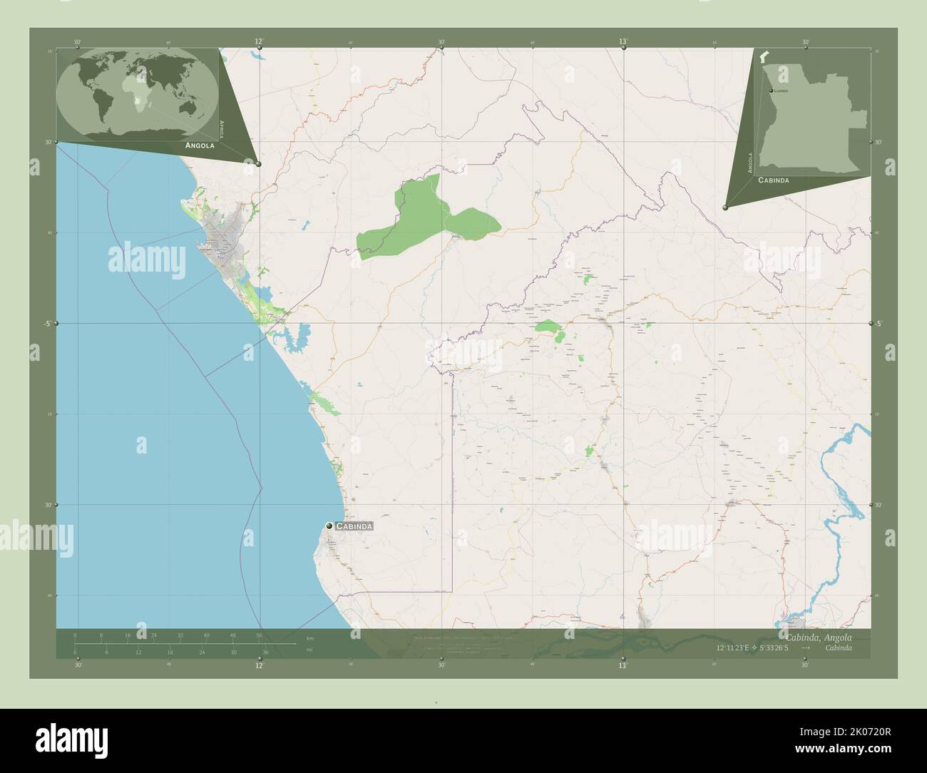 Cabinda, province of Angola. Open Street Map. Locations and names of ...