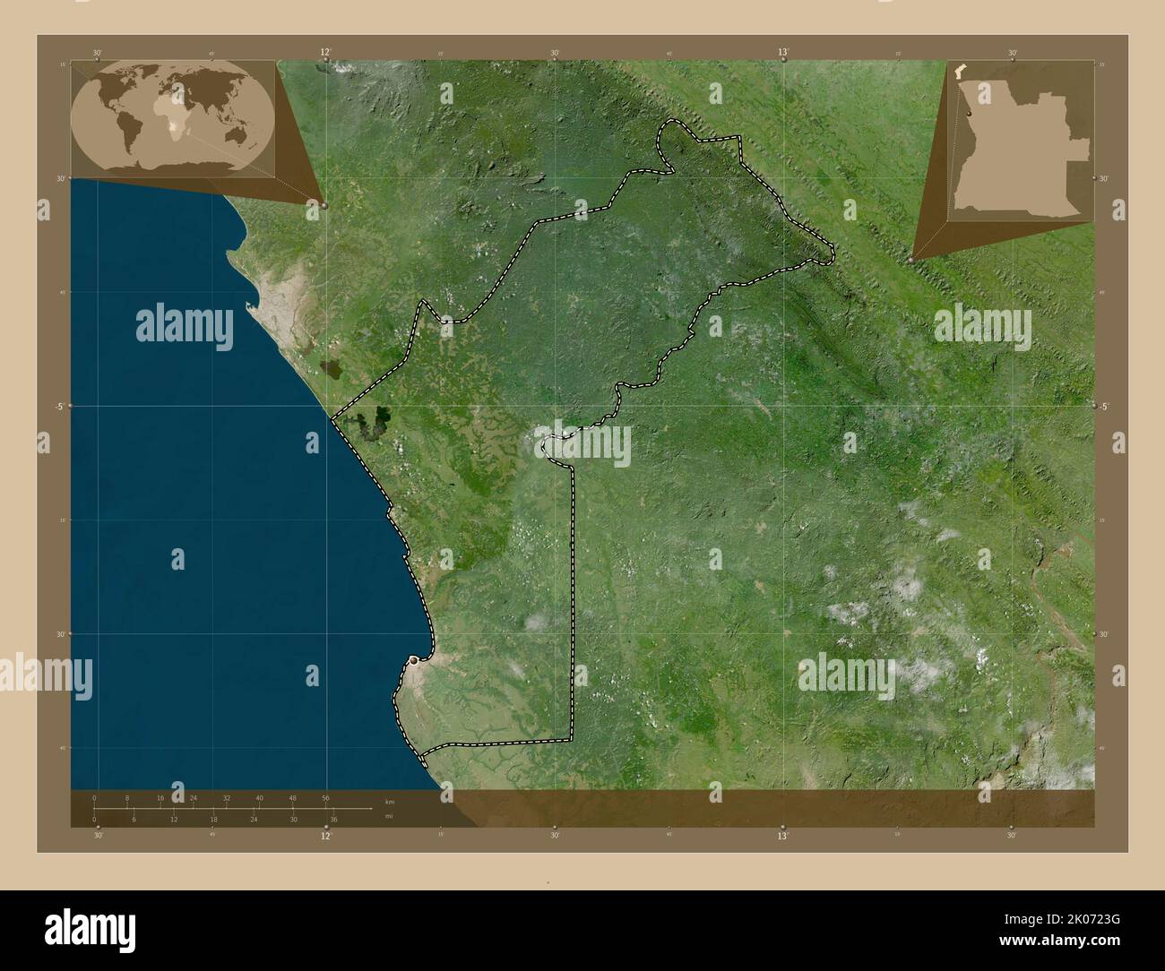 Cabinda, province of Angola. Low resolution satellite map. Corner ...