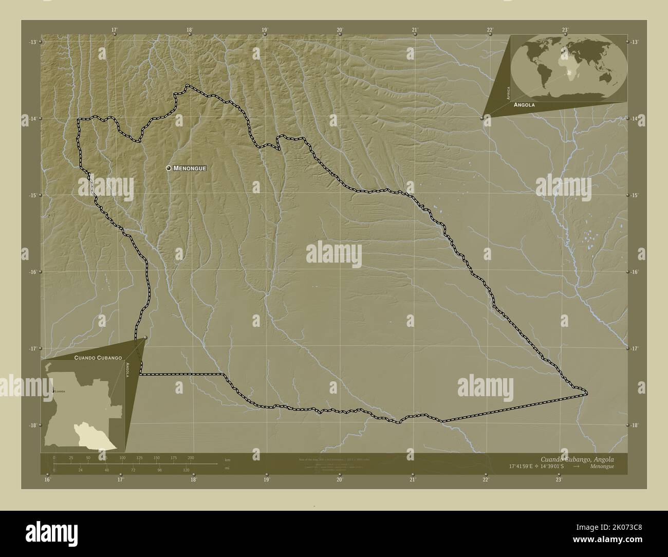 Cuando Cubango, province of Angola. Elevation map colored in wiki style ...